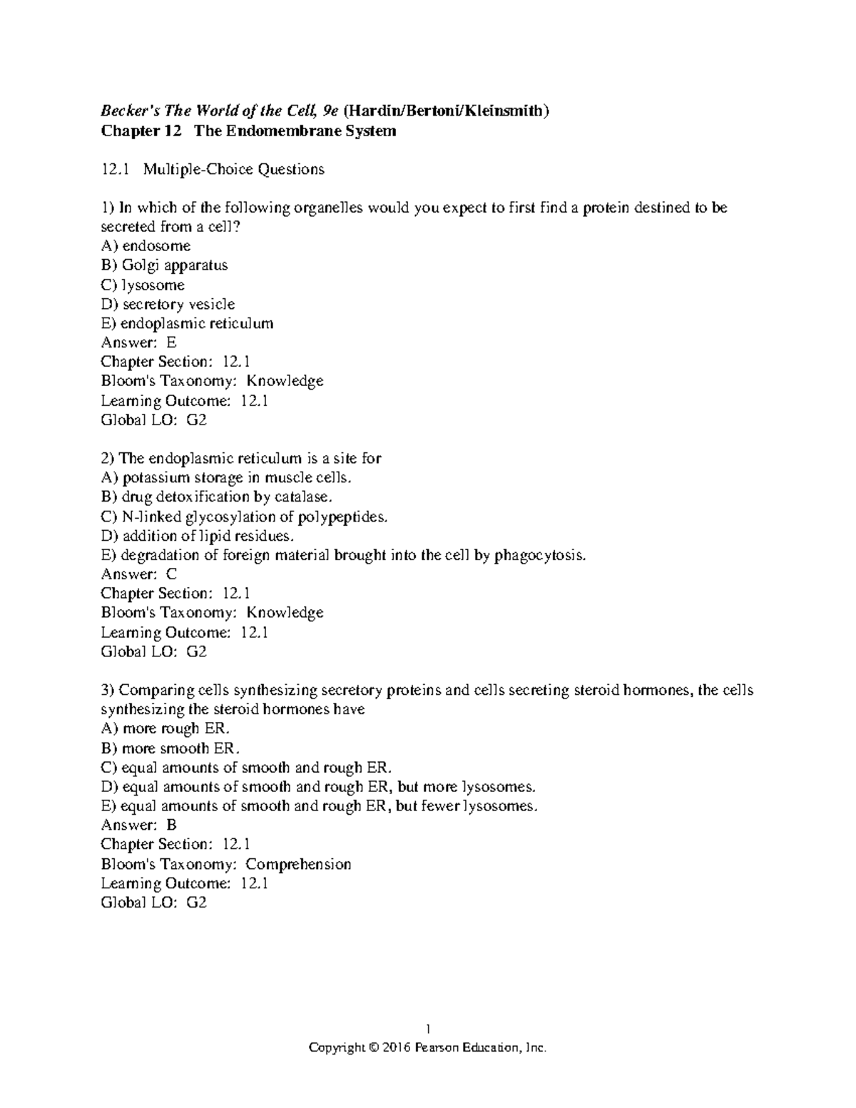 Ch 12 Test Bank - 1 Becker's The World of the Cell, 9e (Hardin/Bertoni ...