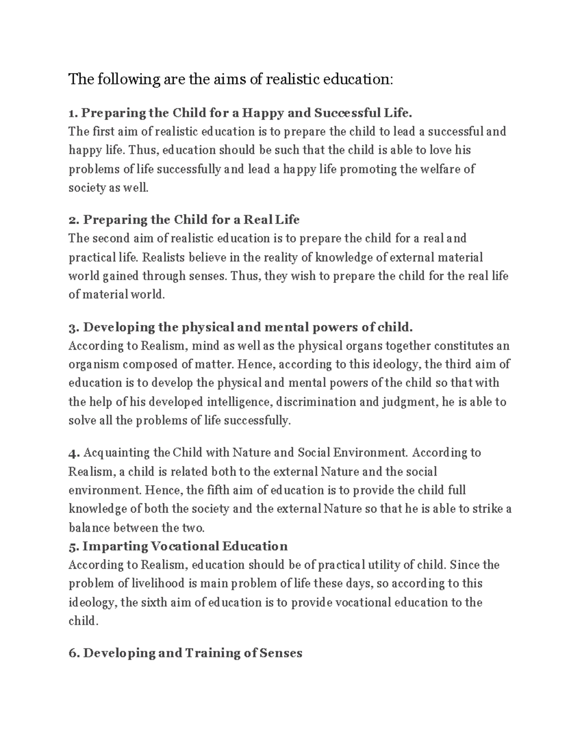 revision work on Aim of realism - The following are the aims of ...