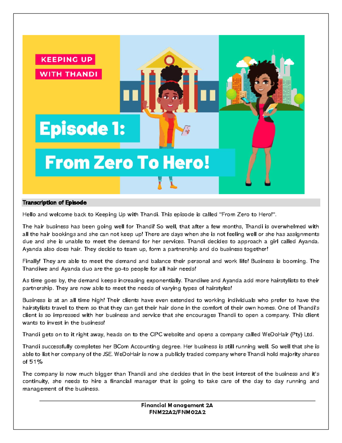 Episode 1 From Zero to Hero Script Workbook - Financial Management 2A ...