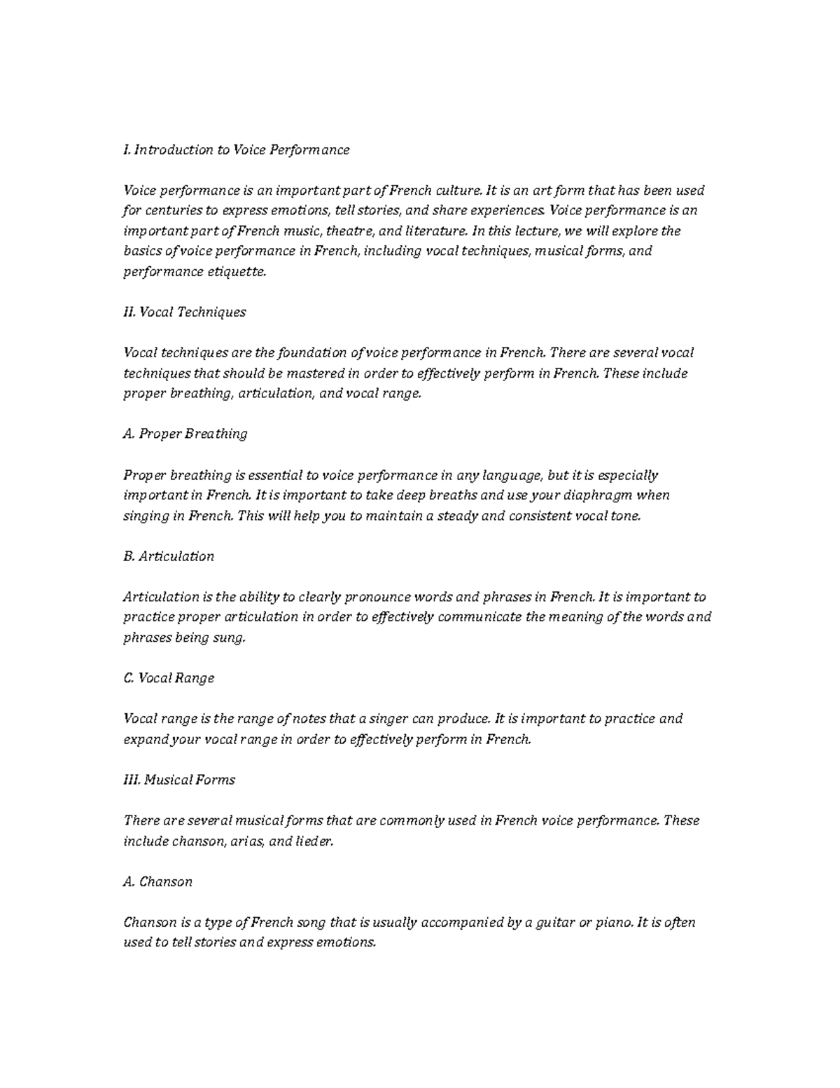 Voice Performance Study Notes - I. Introduction to Voice Performance ...