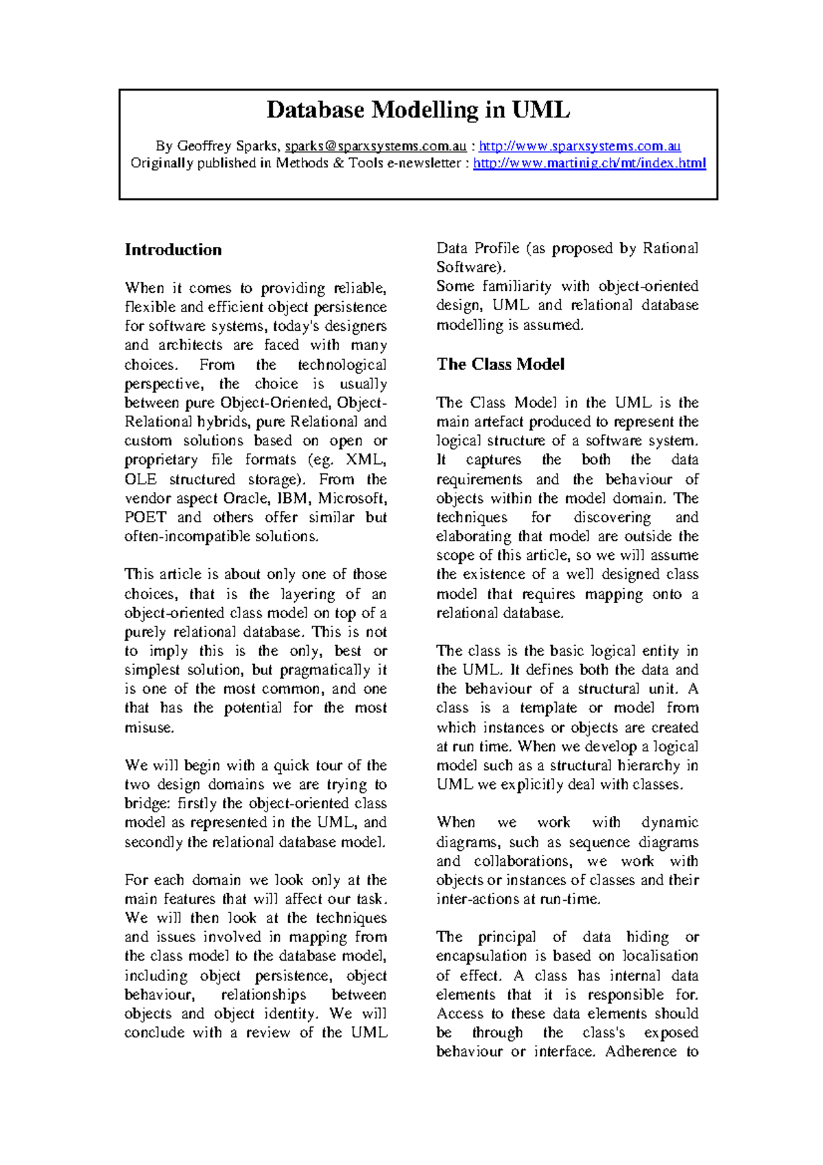 Database Modeling In Uml Introduction When It Comes To Providing Reliable Flexible And