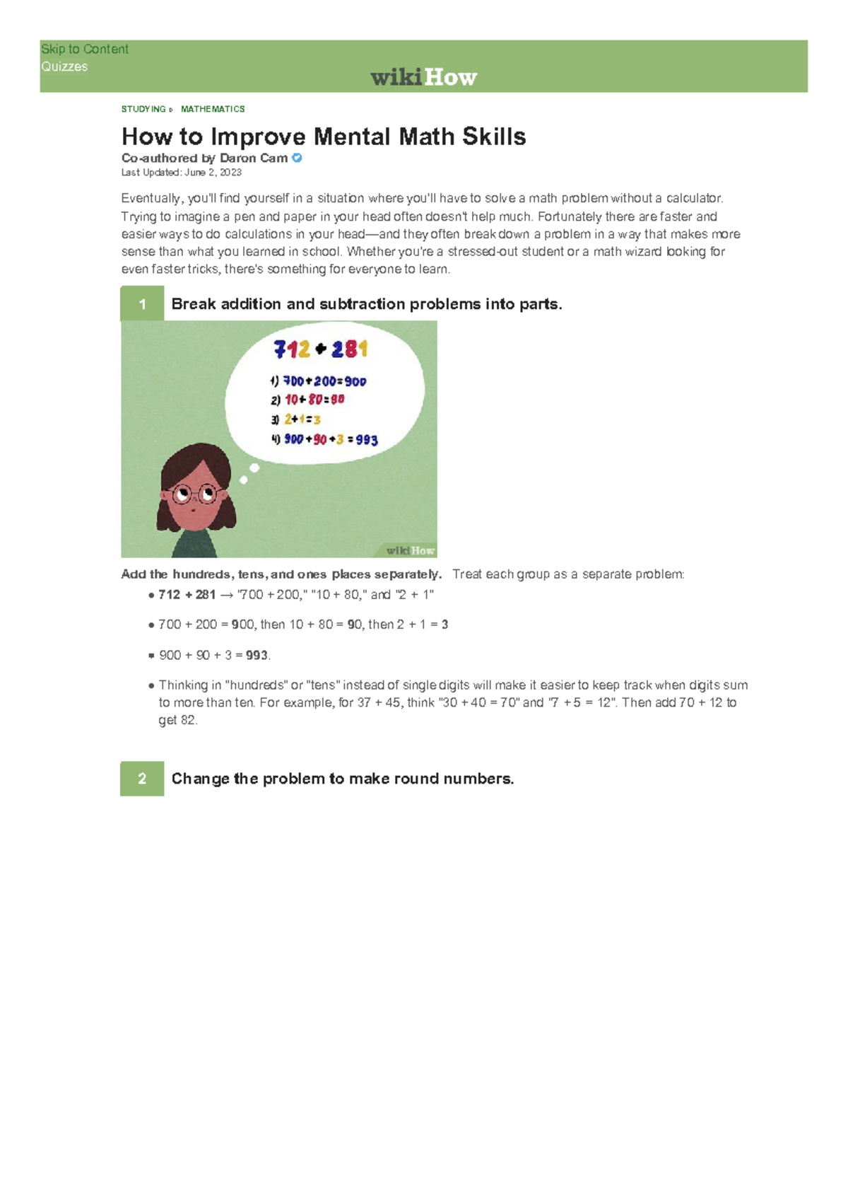 Improve Mental Math Skills - Skip to Content Quizzes STUDYING ...