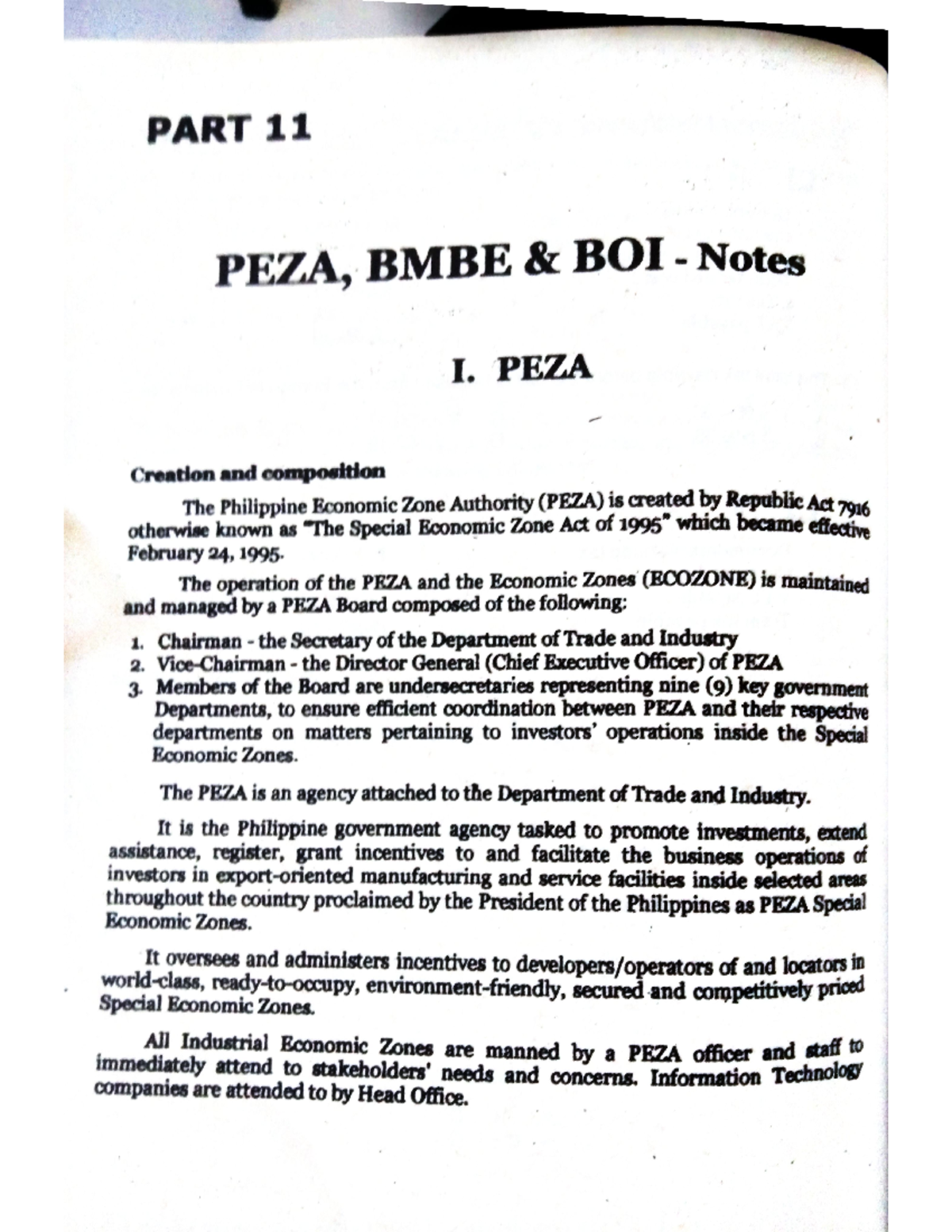 PEZA - PEZA scanned from book of Ampongan. - Business Taxation - Studocu