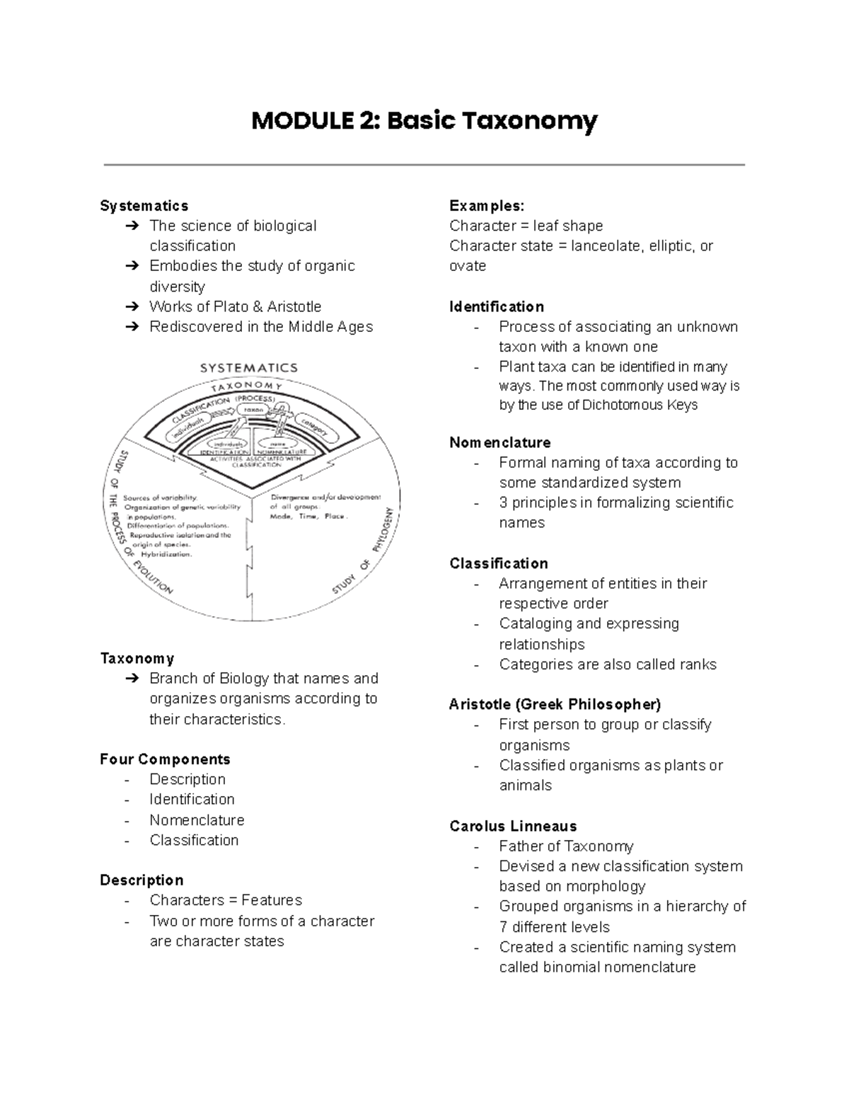 Module 2-3 Reviewer in Systematic LAB - MODULE 2: Basic Taxonomy Systematics The science of ...