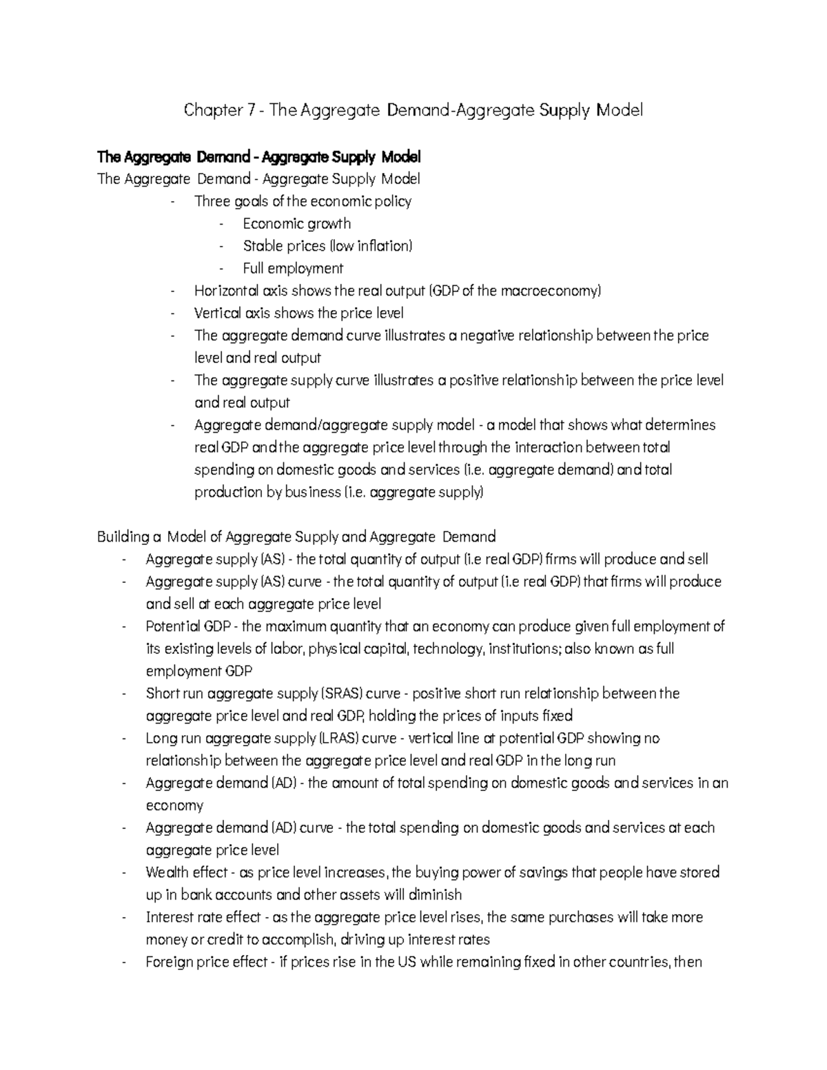 Chapter 7 - The Aggregate Demand-Aggregate Supply Model - aggregate ...
