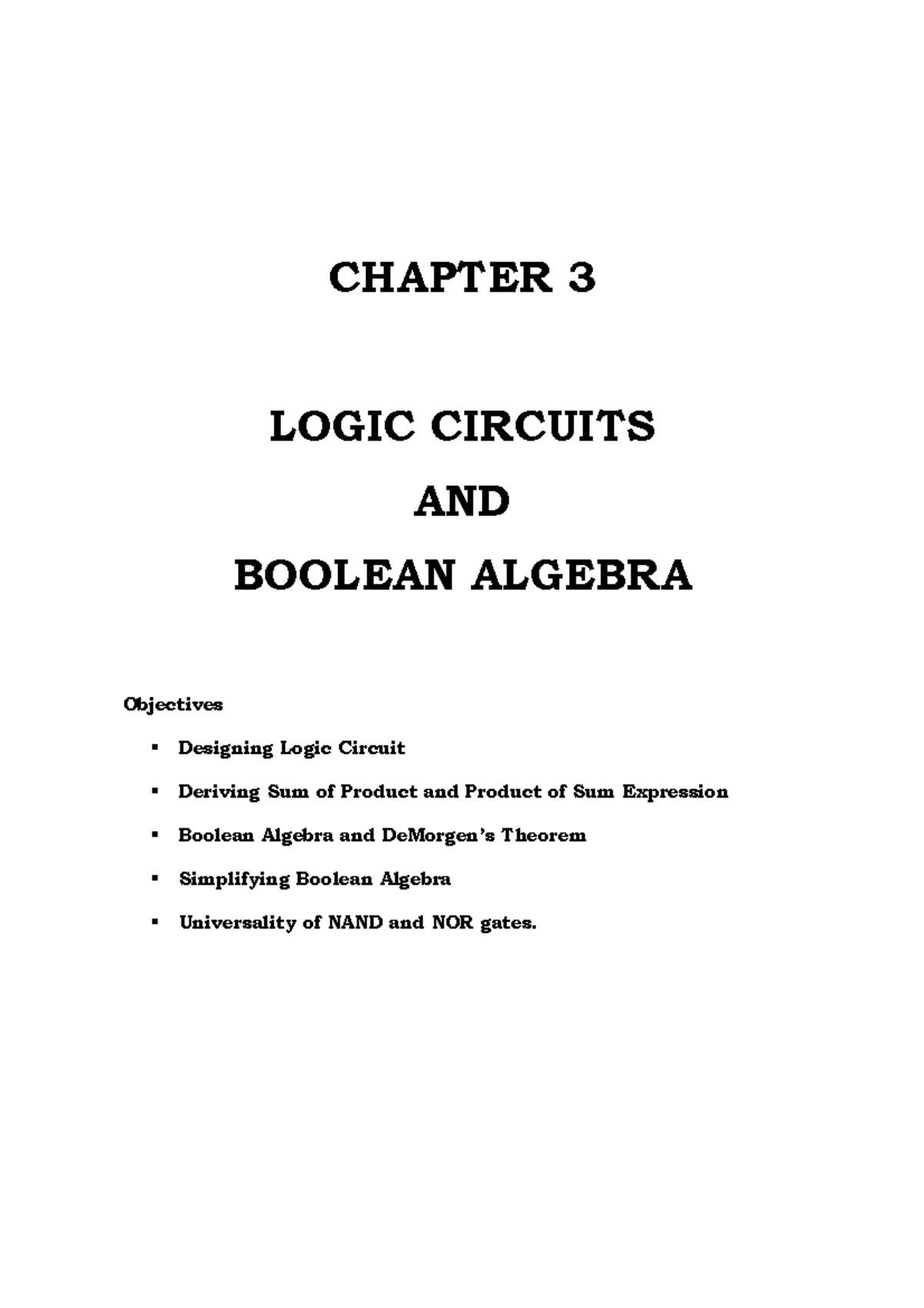 Chapter 3 - nothing - CHAPTER 3 LOGIC CIRCUITS AND BOOLEAN ALGEBRA ...