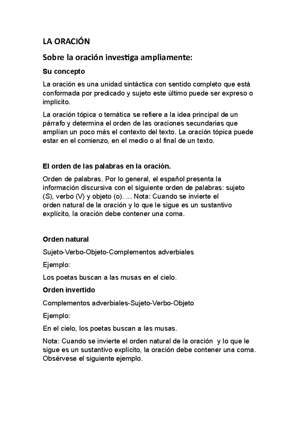 LA Oración - LA ORACIÓN Sobre la oración invesiga ampliamente: Su ...