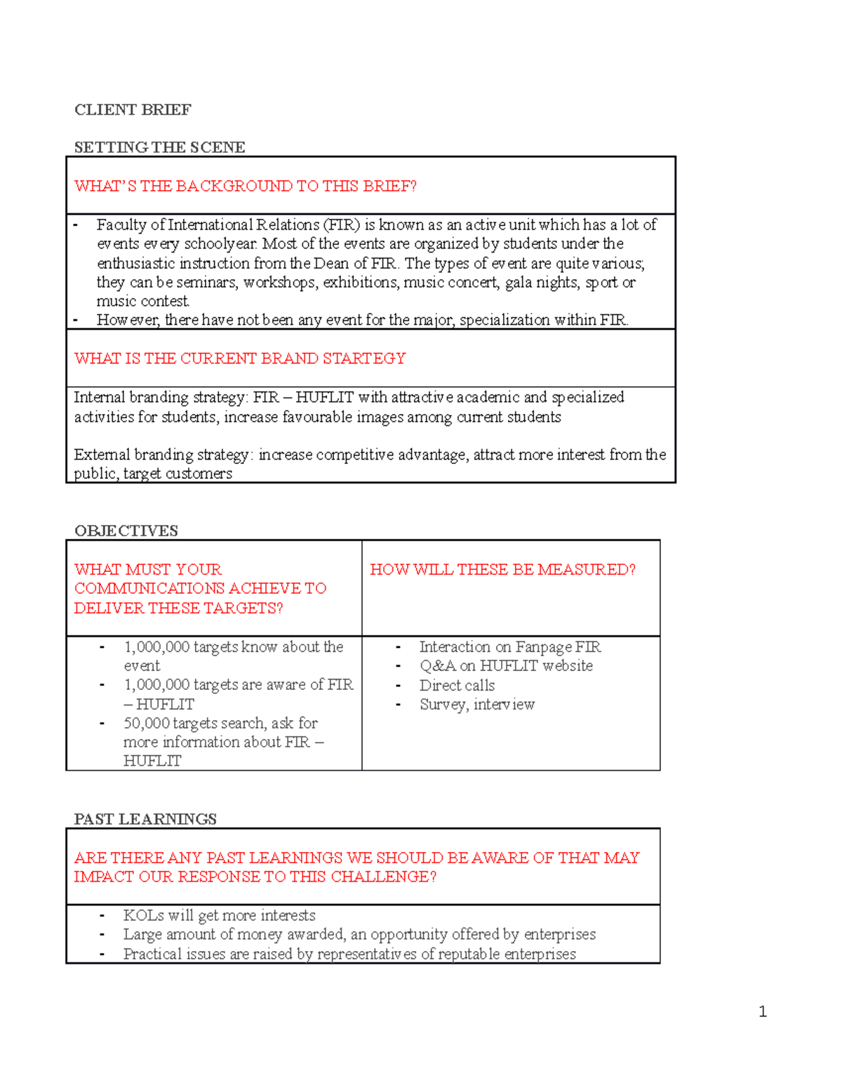 Client Brief - CLIENT BRIEF SETTING THE SCENE WHAT’S THE BACKGROUND TO ...