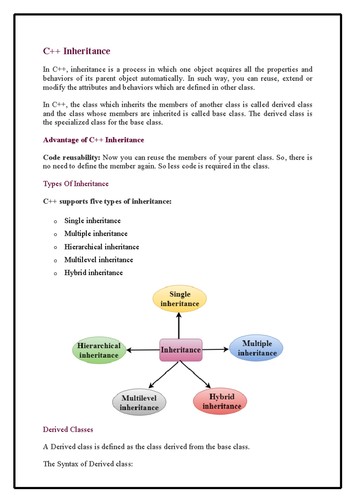 Inheritance Lecture Notes 5 C Inheritance In C Inheritance Is