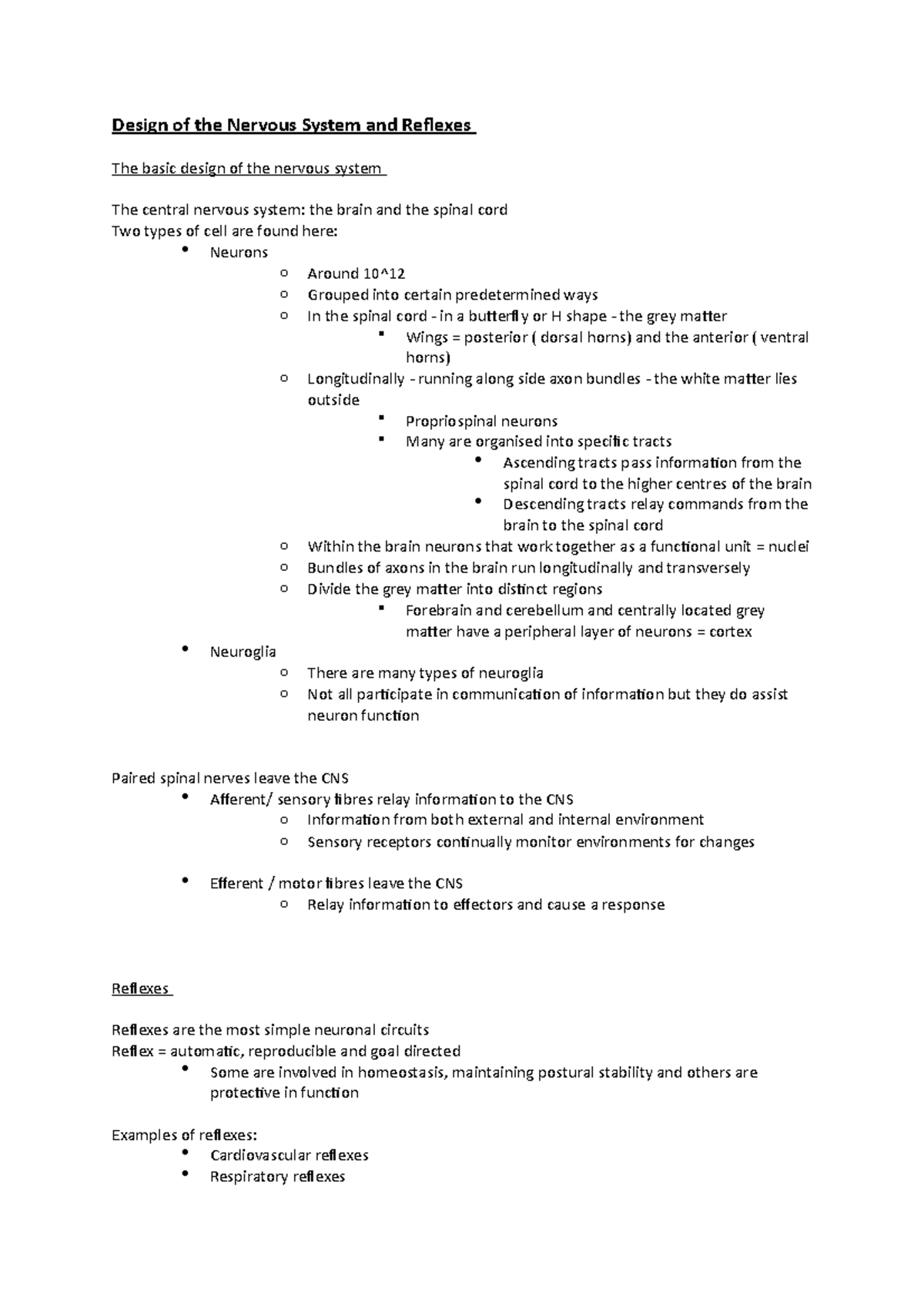 Reflexes - PHOL0001 - Design of the Nervous System and Relexes The ...