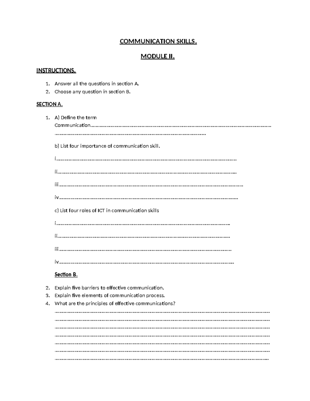 Communication Skills - Other - COMMUNICATION SKILLS. MODULE II ...
