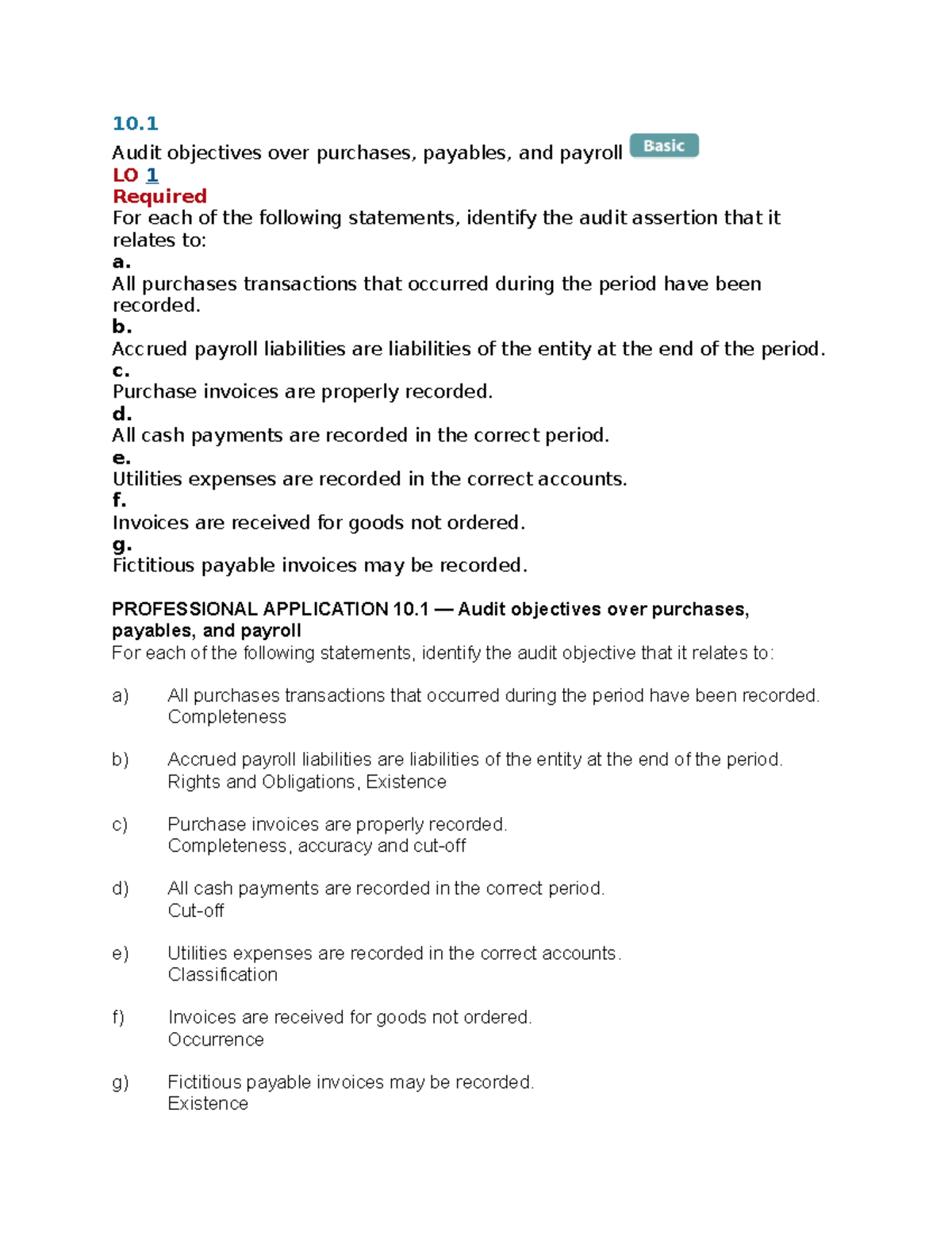 Ch 10 Solutions - Lecture notes 10 - 10. Audit objectives over ...
