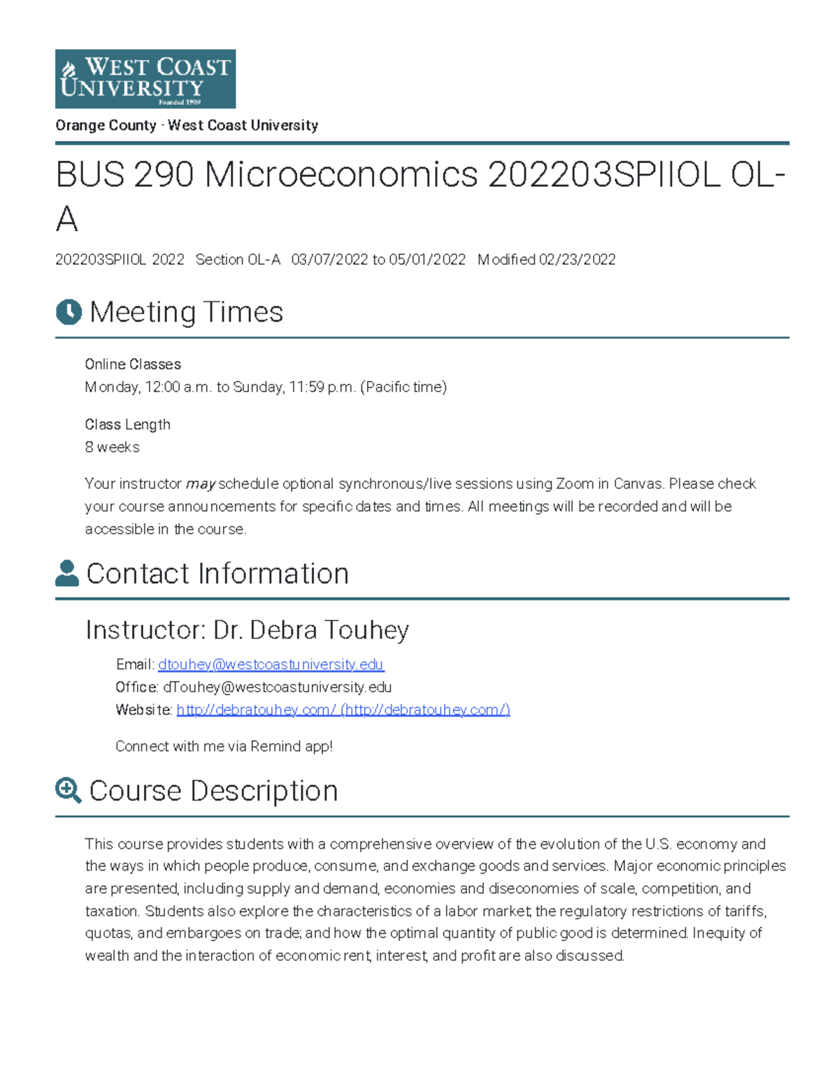 BUS 290 Microeconomics 202203 Spiiol OL A 202203 Spiiol 2022 - Meeting ...