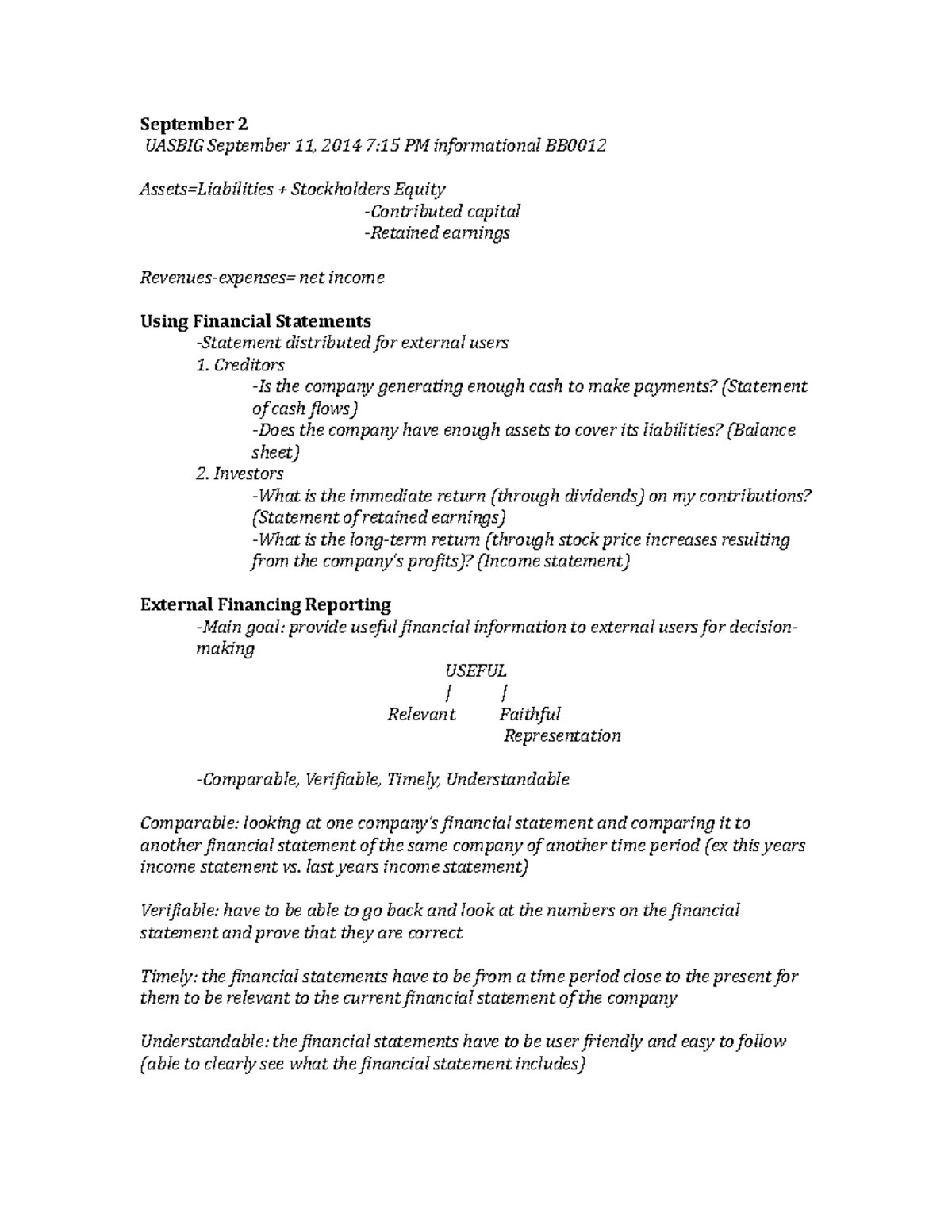 September 2 - Notes from UAlbany class - September 2 UASBIG September ...