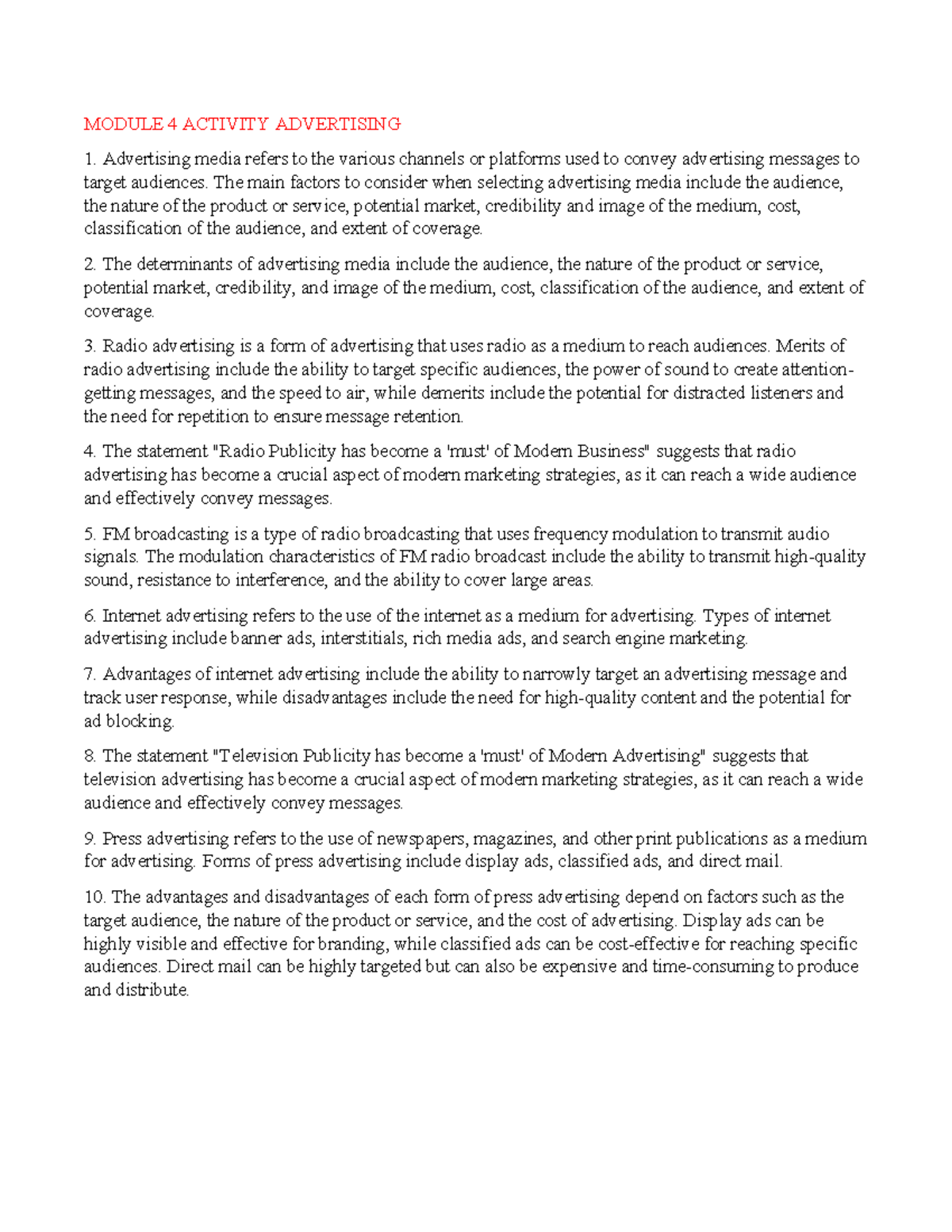 Module 4 Activity Advertising - MODULE 4 ACTIVITY ADVERTISING ...