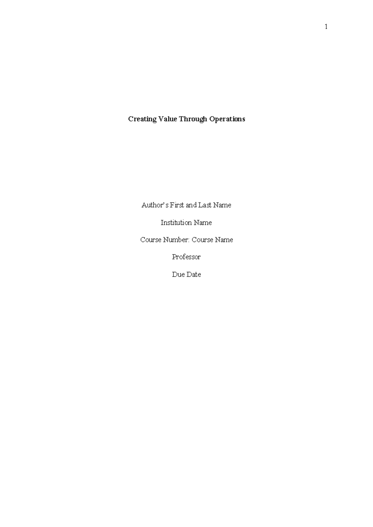 Statistical Process Control Methods - Creating Value Through Operations Author’s First and Last ...