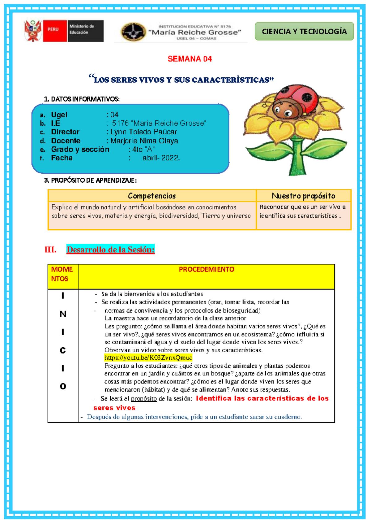 Sesion semana 04. Ciencia -Los seres vivos - caracterìsticas - SEMANA ...