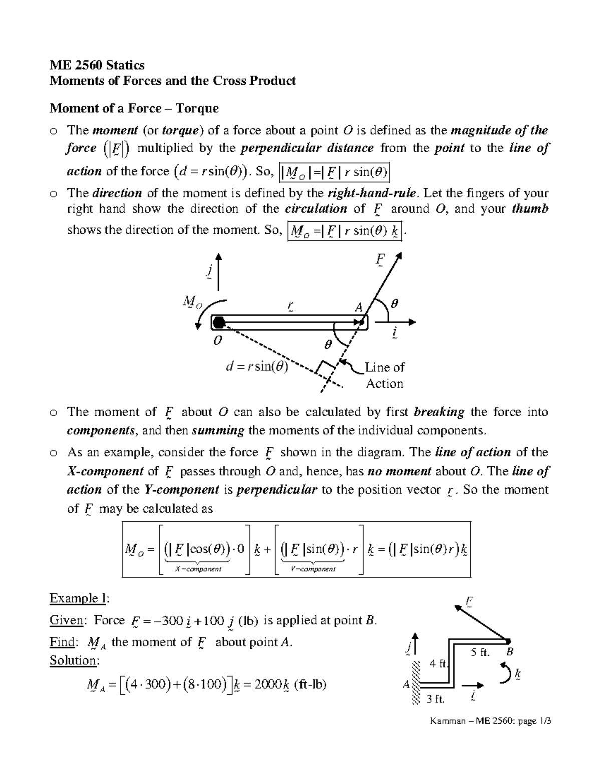 ME256Momentsof Forcesand Cross Products - Kamman – ME 2560: page 1/ ME ...