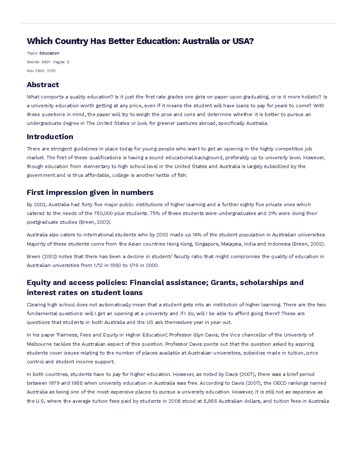 Which Country Has Better Education- Australia or USA Free Essay Example ...