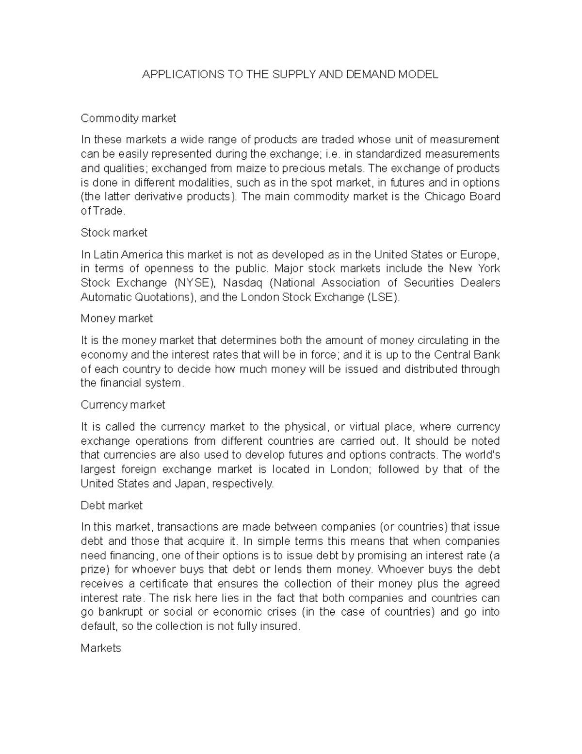 APPLICATIONS TO THE SUPPLY AND DEMAND MODEL - APPLICATIONS TO THE ...