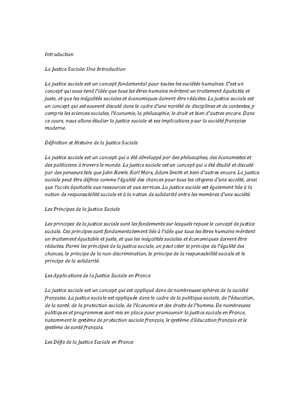Social Justice Notes de cours - Introduction La Justice Sociale: Une ...