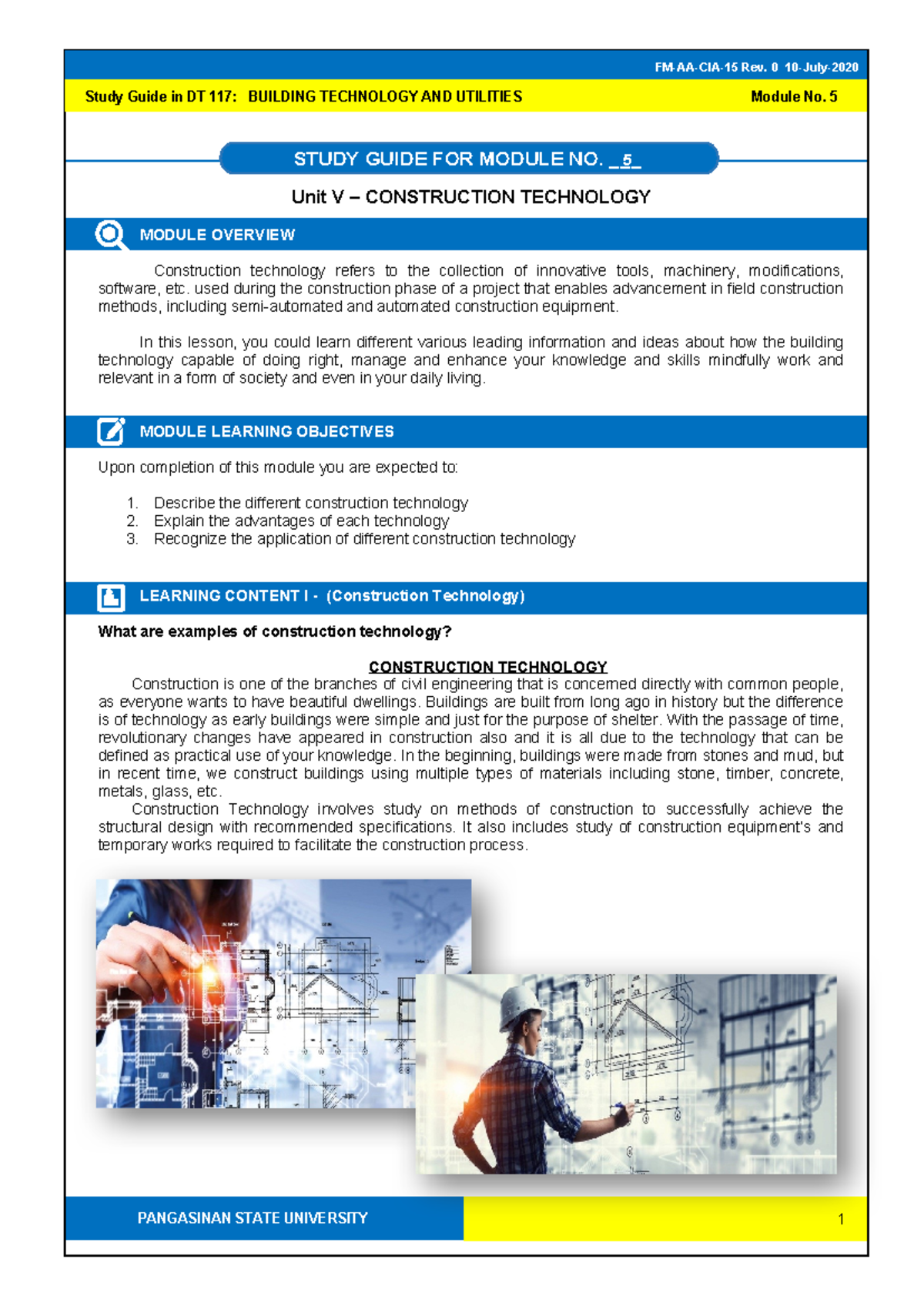 DT117-Module-5 Construction-Technology - STUDY GUIDE FOR MODULE NO ...