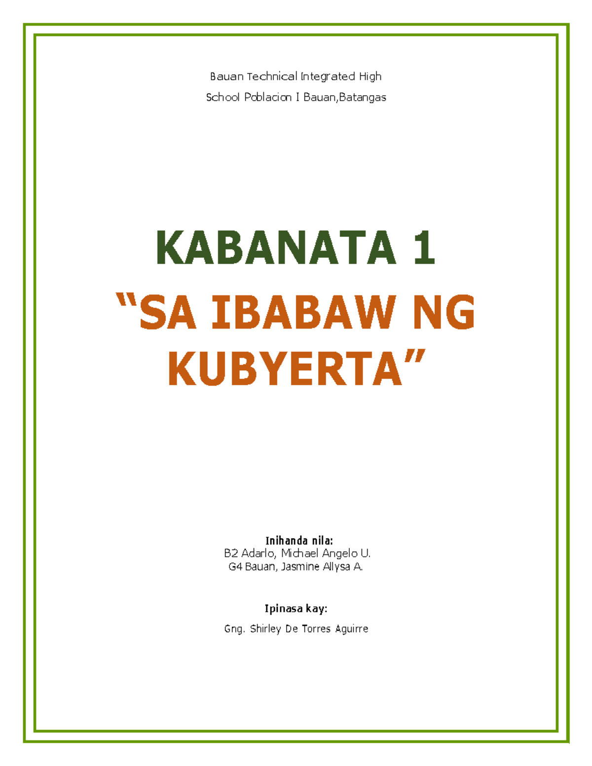 Kabanata 1 - Sa Ibabaw ng Kubyerta - B a u a n T ec hn i c a l I n t ...