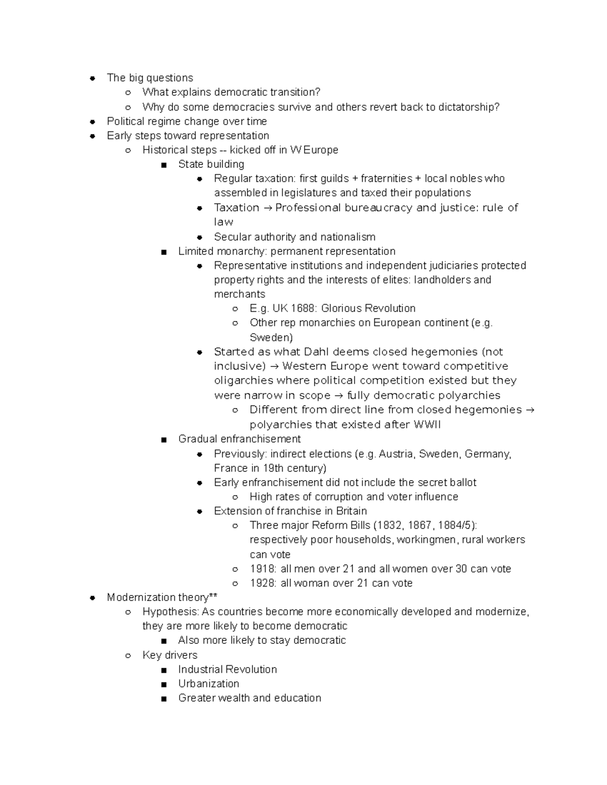 Class 6: Political Regime Stability and Change - The big questions What ...