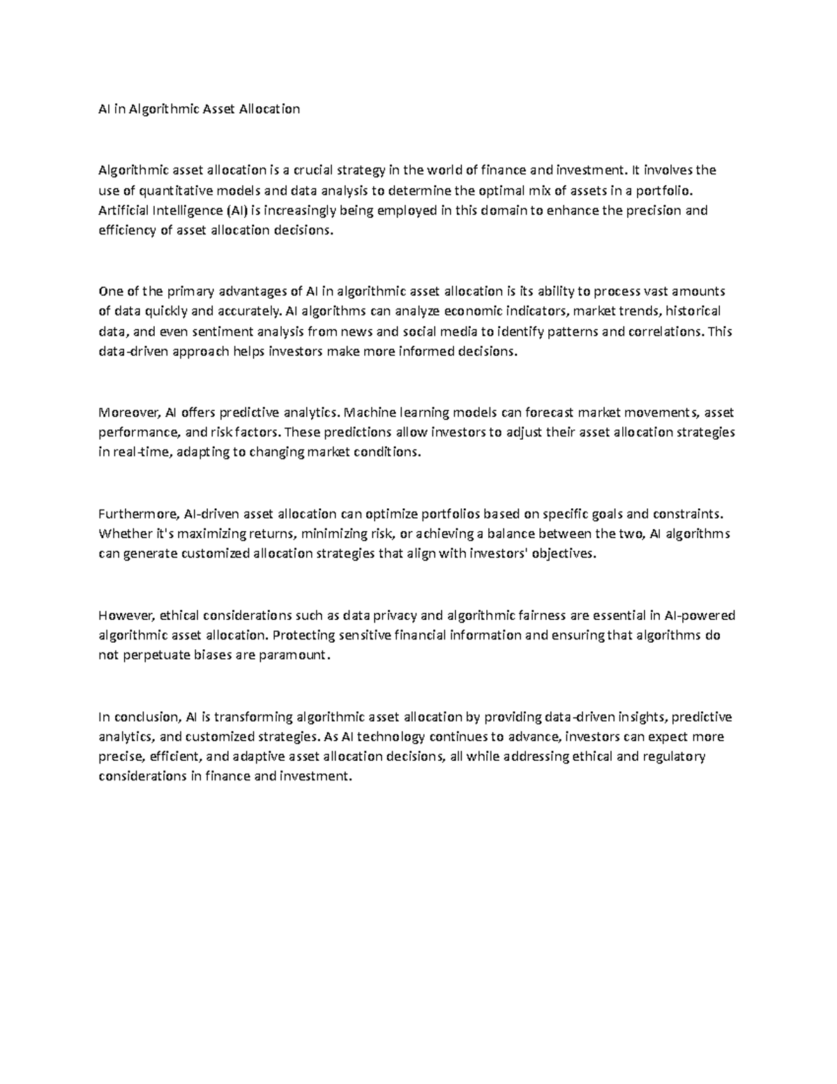 AI in Algorithmic Asset Allocation - AI in Algorithmic Asset Allocation ...