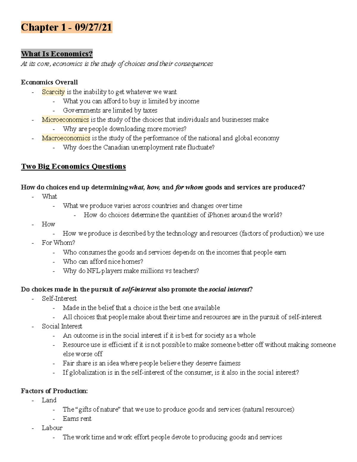 Econ Notes Chapters 1-2 (2021) - ECO1021 - UWO - Studocu