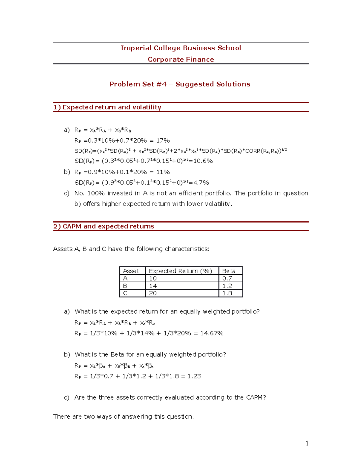 Problem Set 4 Solution - Imperial College Business School Corporate ...