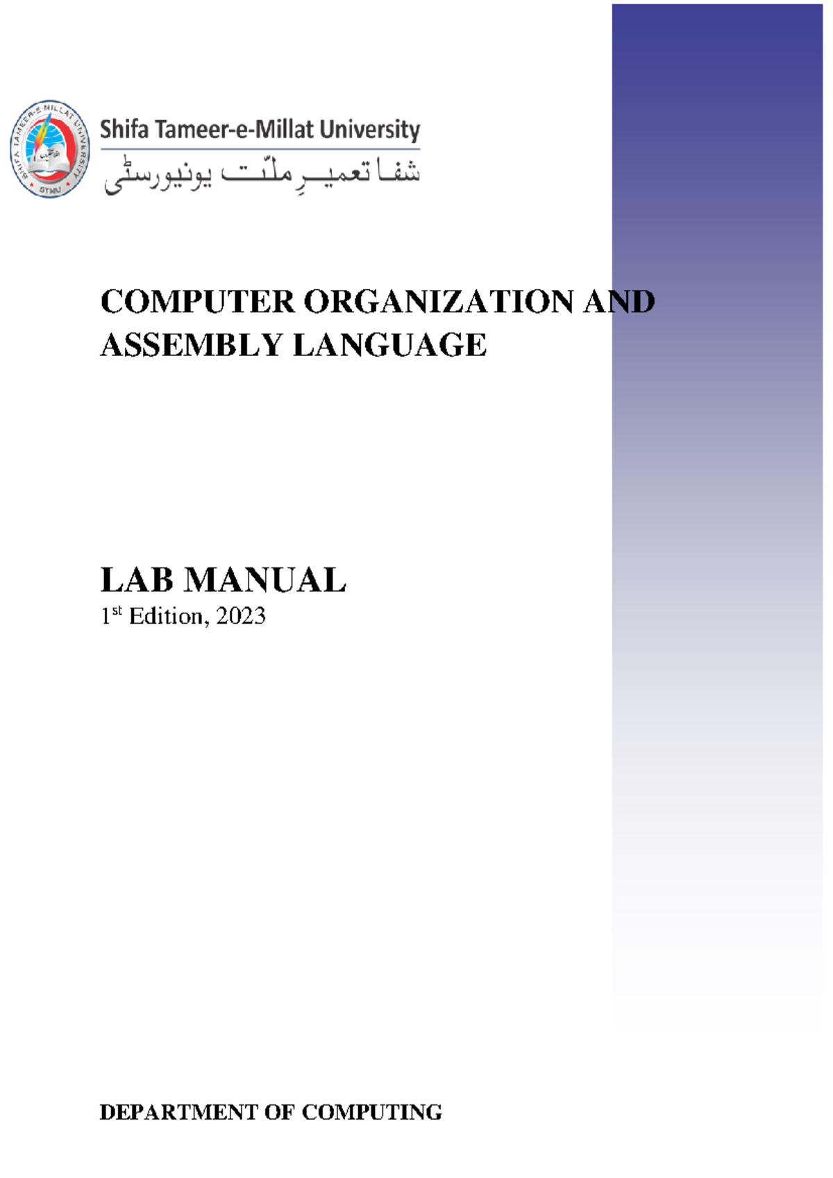 COAL LAB1 STMU - no comment - COMPUTER ORGANIZATION AND ASSEMBLY LANGUAGE LAB MANUAL 1 st ...