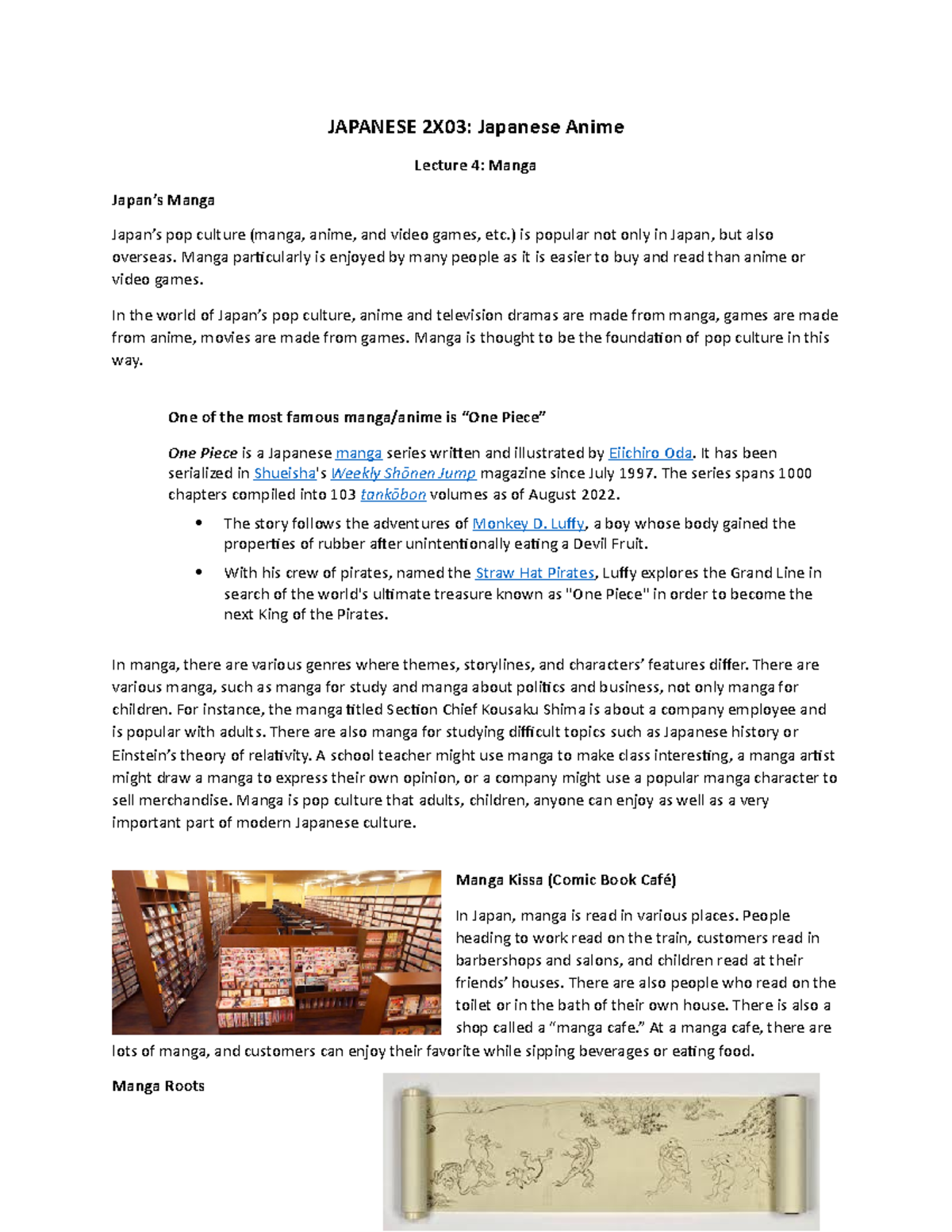 J Apanese 2X03 Lecture 4 - JAPANESE 2X03: Japanese Anime Lecture 4 ...