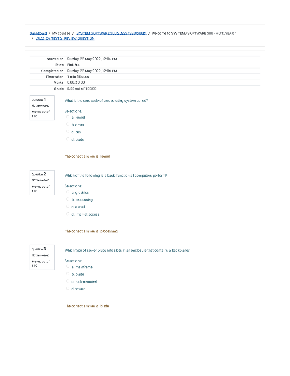 2022 CA TEST 2 Review Question Attempt review - Dashboard/My courses ...