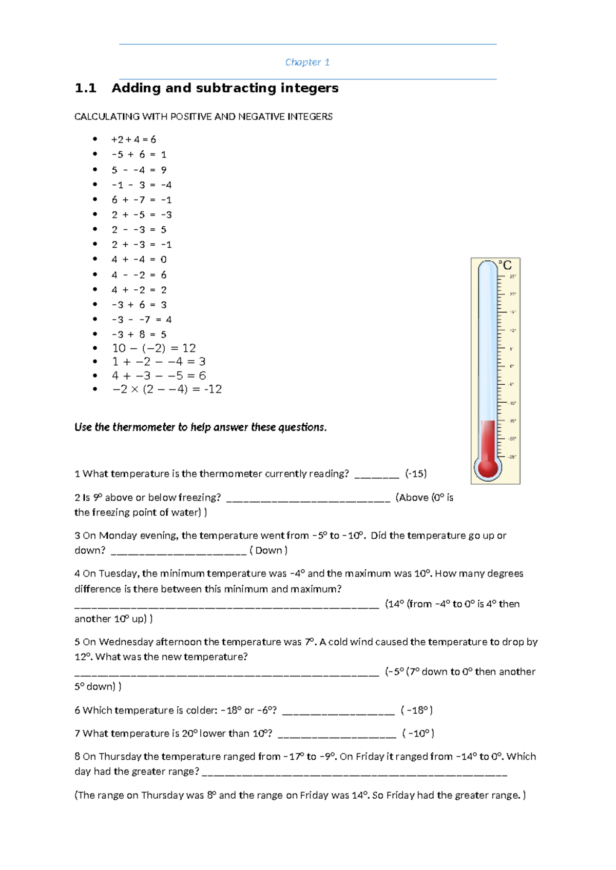 Chapt 1 and 2 - this is notes - Chapter 1 1 Adding and subtracting ...