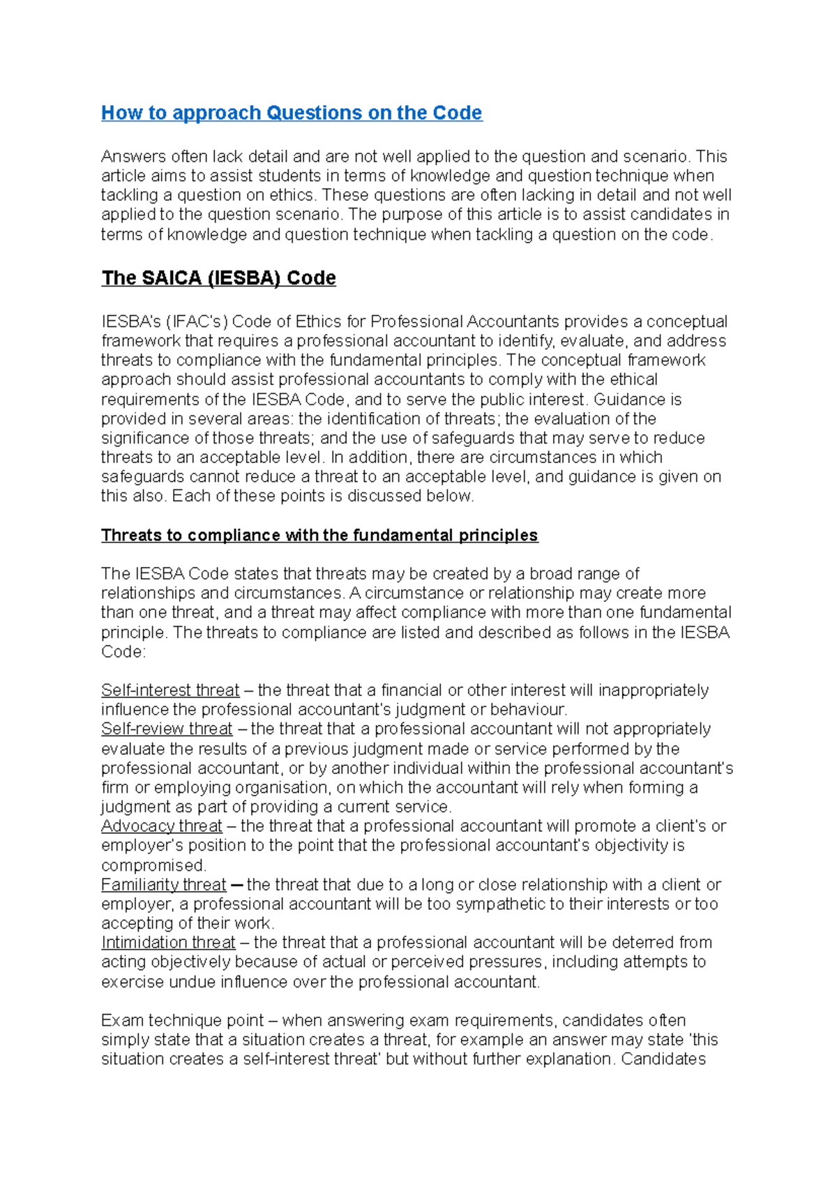 Approaching COPC questions - How to approach Questions on the Code ...