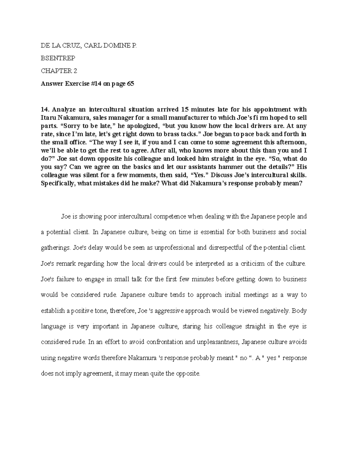 Chapter 2 - asdsadsad - DE LA CRUZ, CARL DOMINE P. BSENTREP CHAPTER 2 ...