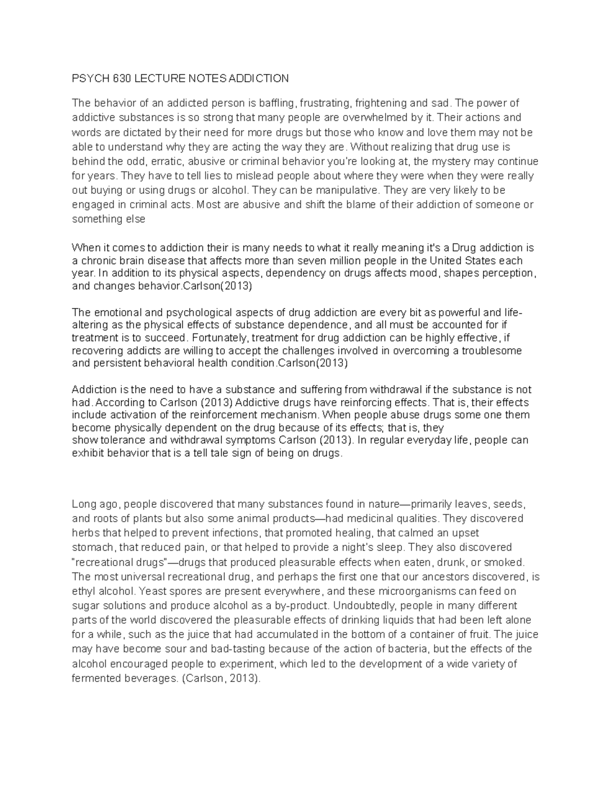 PSYCH 630 Lecture Notes Addiction - PSYCH 630 LECTURE NOTES ADDICTION ...