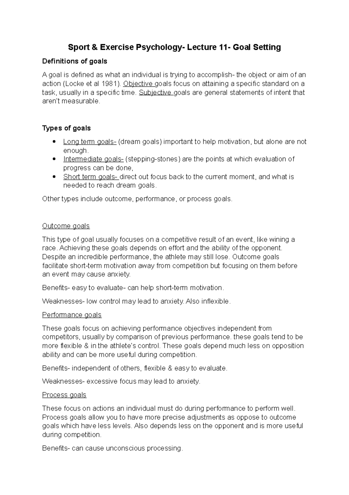 Psychology Lecture 11- Goal setting part 1 - Sport & Exercise ...