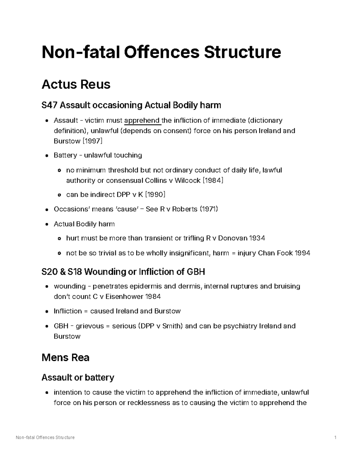 Non-fatal Offenses - Summary Criminal law - Non-fatal Offences ...