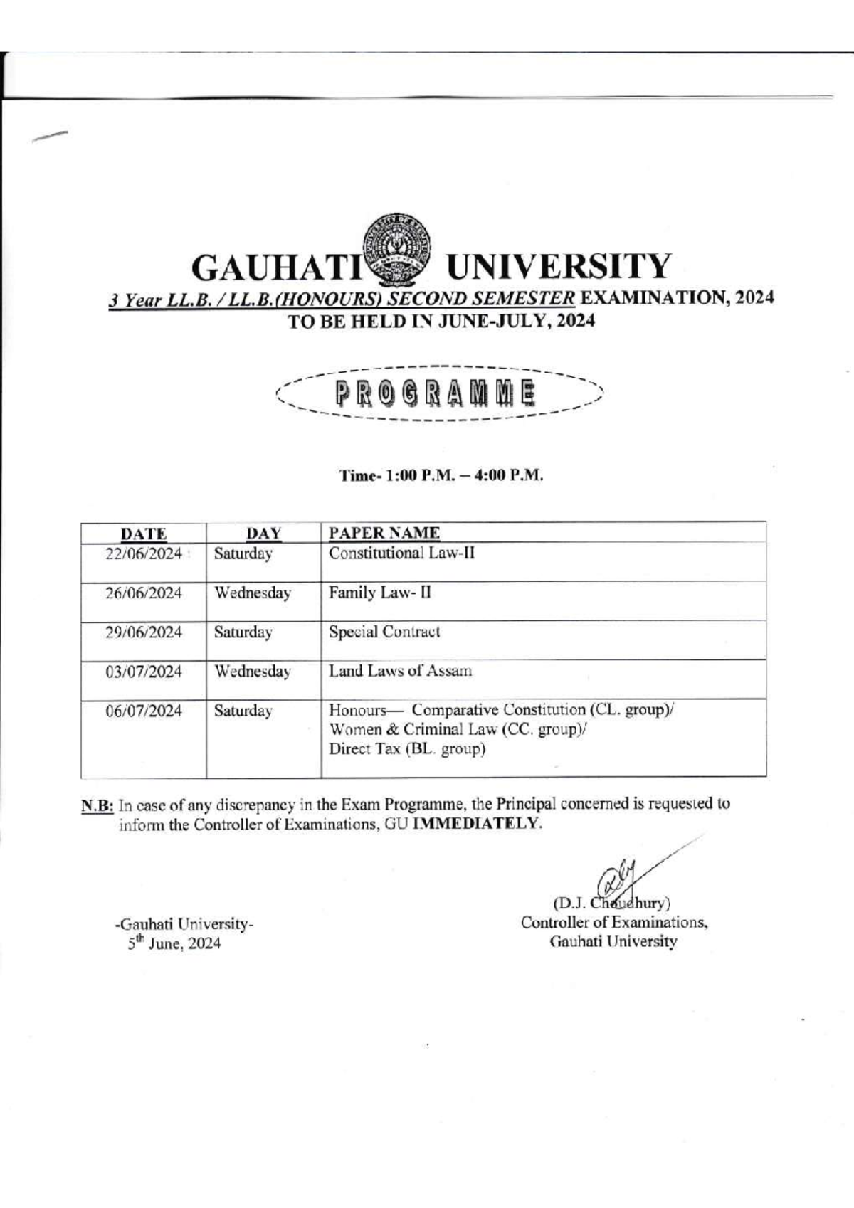 Exam Time-Table - Bachelor of Law (LLB) - Studocu