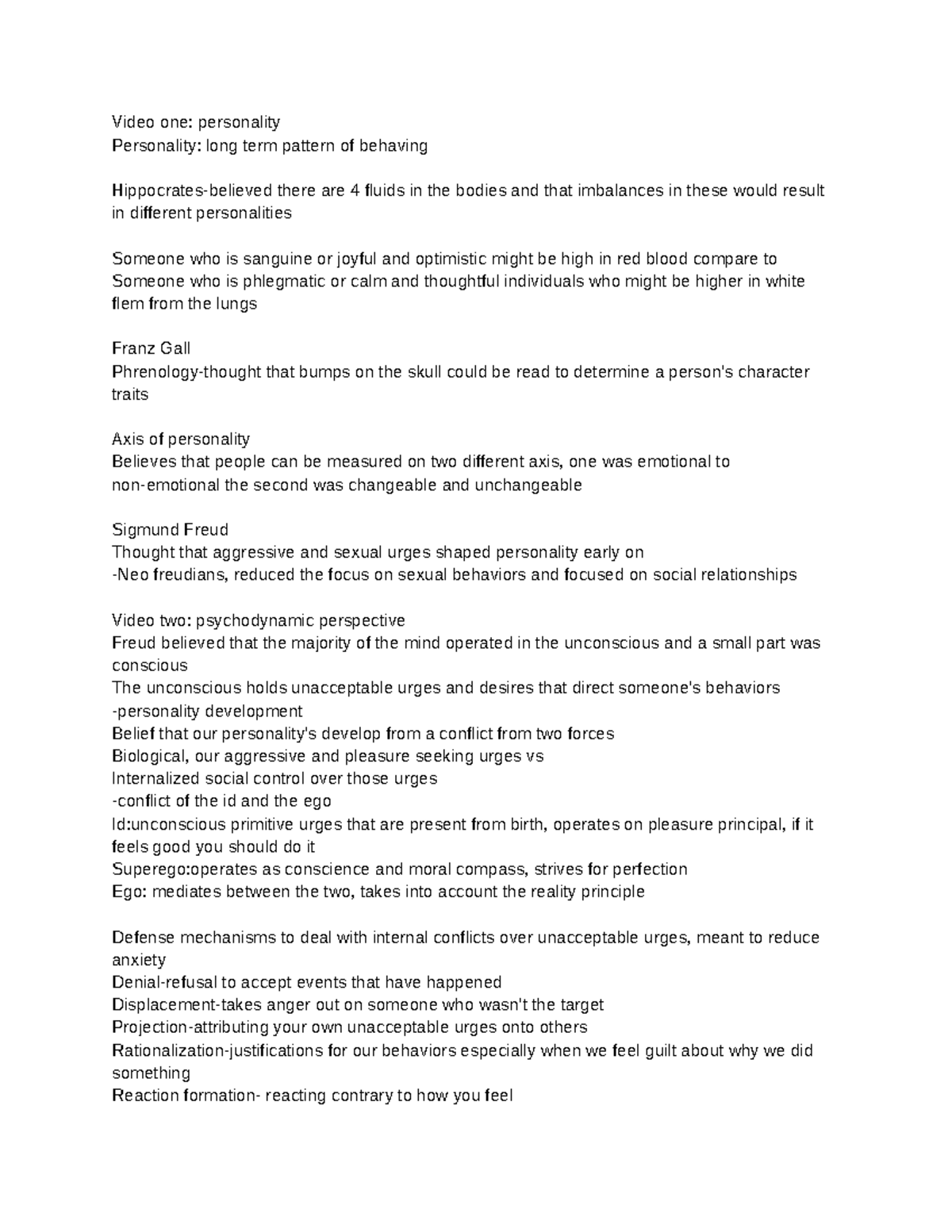 Video notes 3 - Google Docs - Video one: personality Personality: long ...