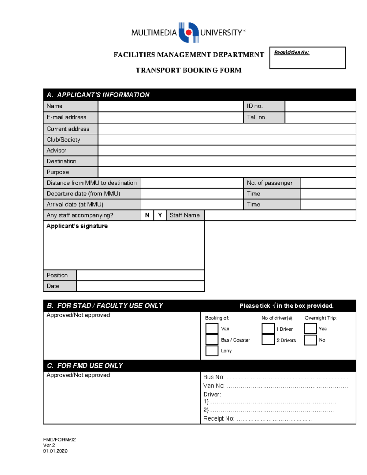 I1898 transport bas booking form - FMD/FORM/0 2 Ver. 2 01. 01. 2020 ...