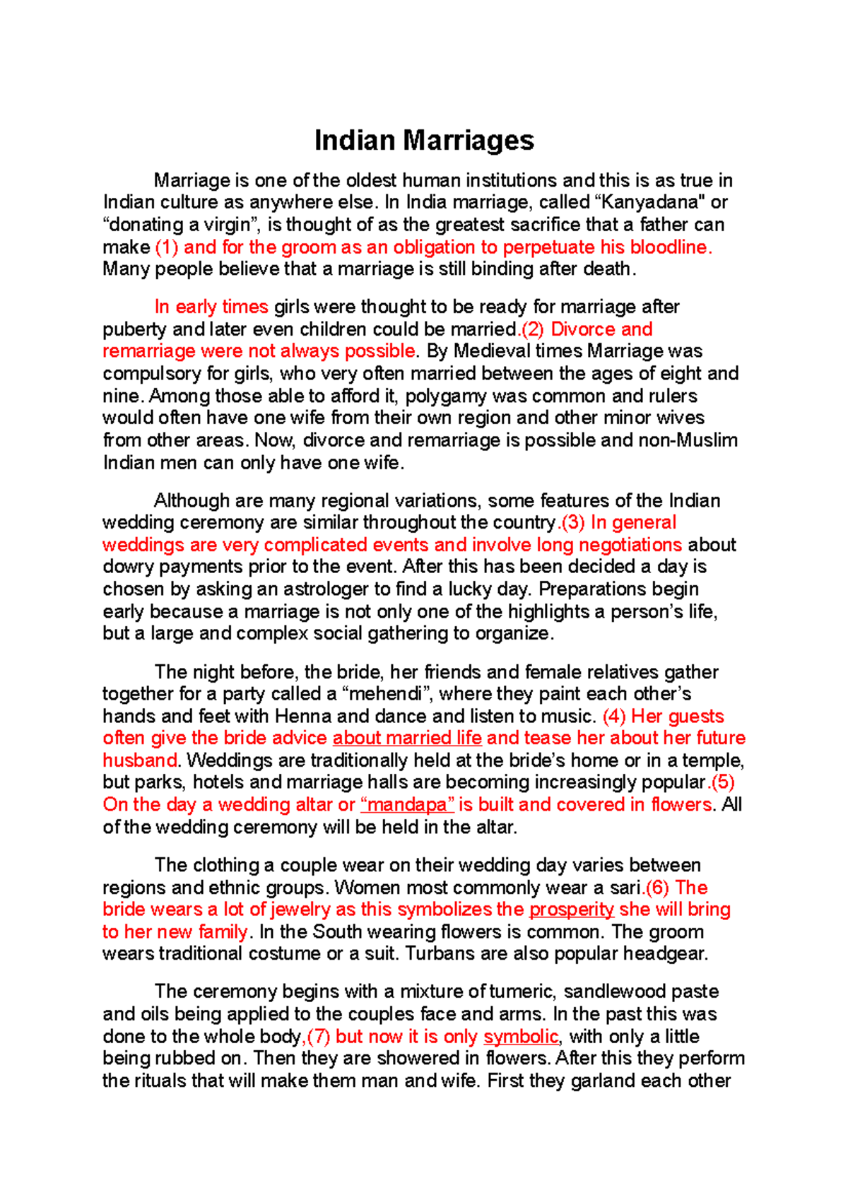 Indian-Marriages Reading-3 - Indian Marriages Marriage is one of the ...