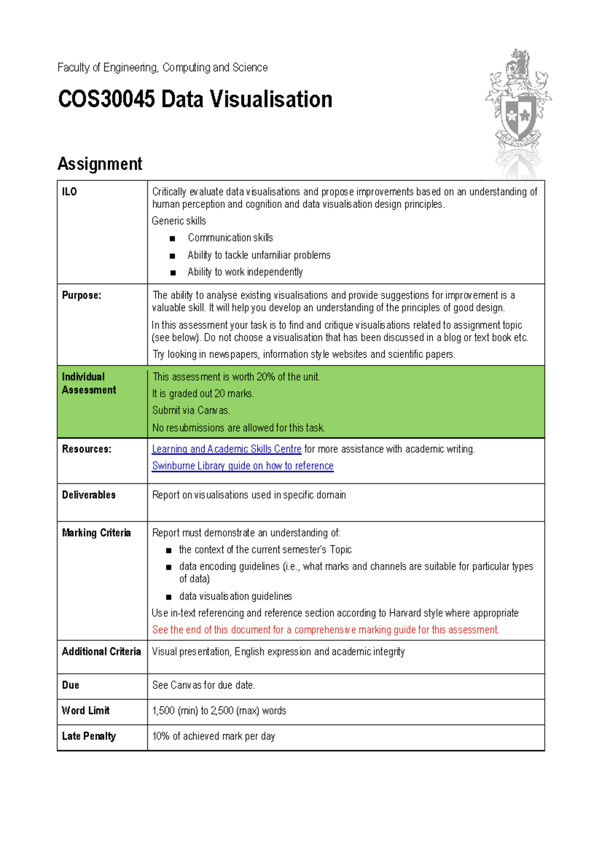 COS30045 Assignment S2 2022 - Faculty of Engineering, Computing and Science COS30045 Data - Studocu