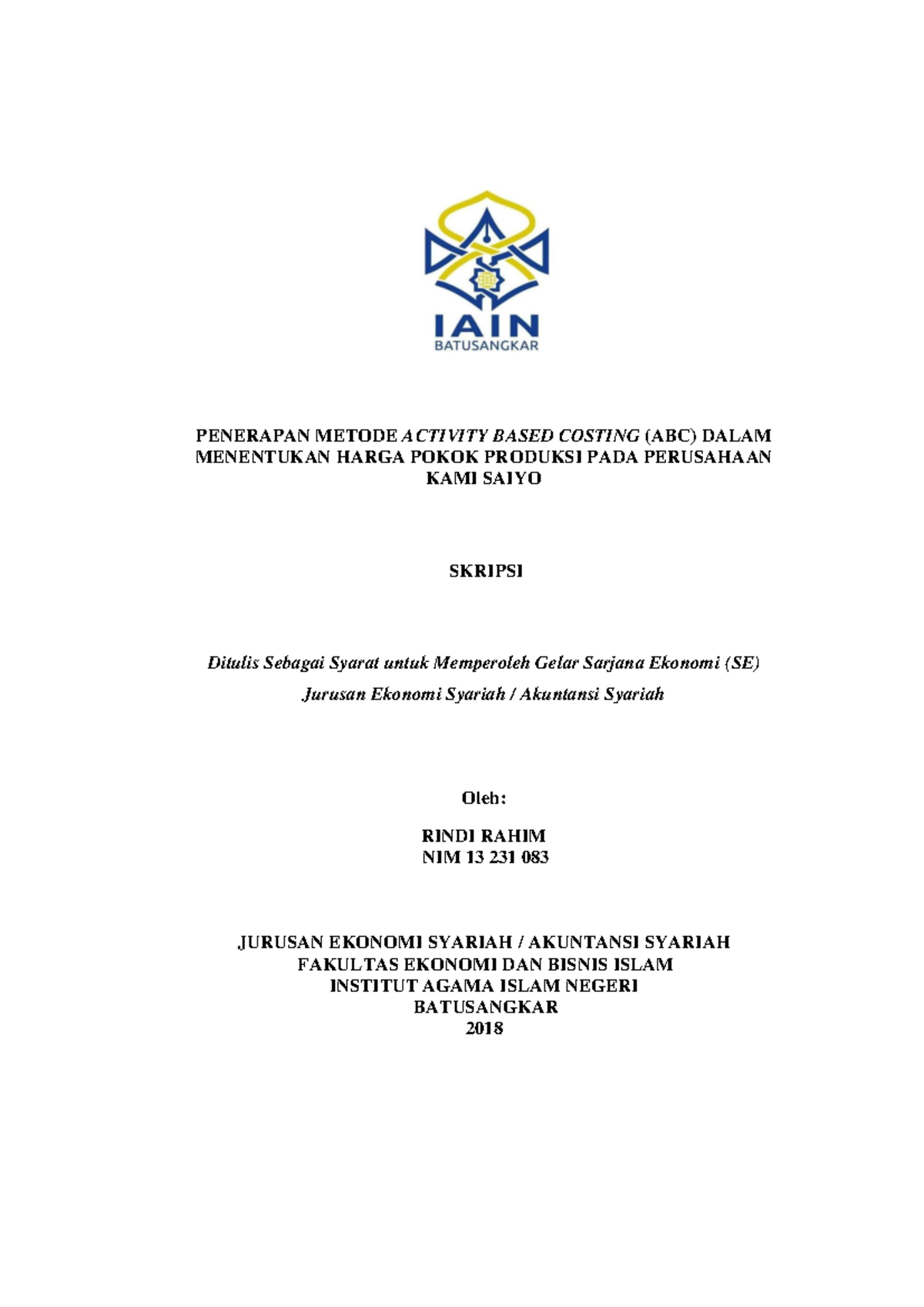 Penerapan Metode Activity Based Costing (ABC) Dalam Menentukan Harga ...