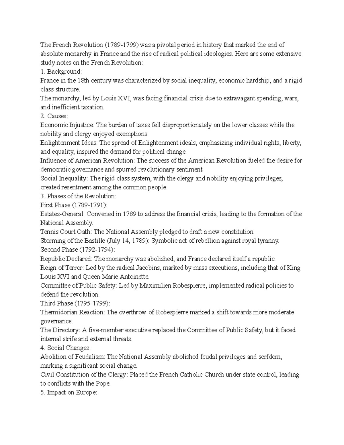 French Revolution - Here are some extensive study notes on the French ...