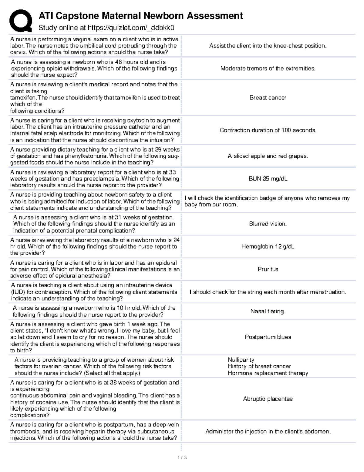 Unknown-46 - ATI notes - ATI Capstone Maternal Newborn Assessment Study ...