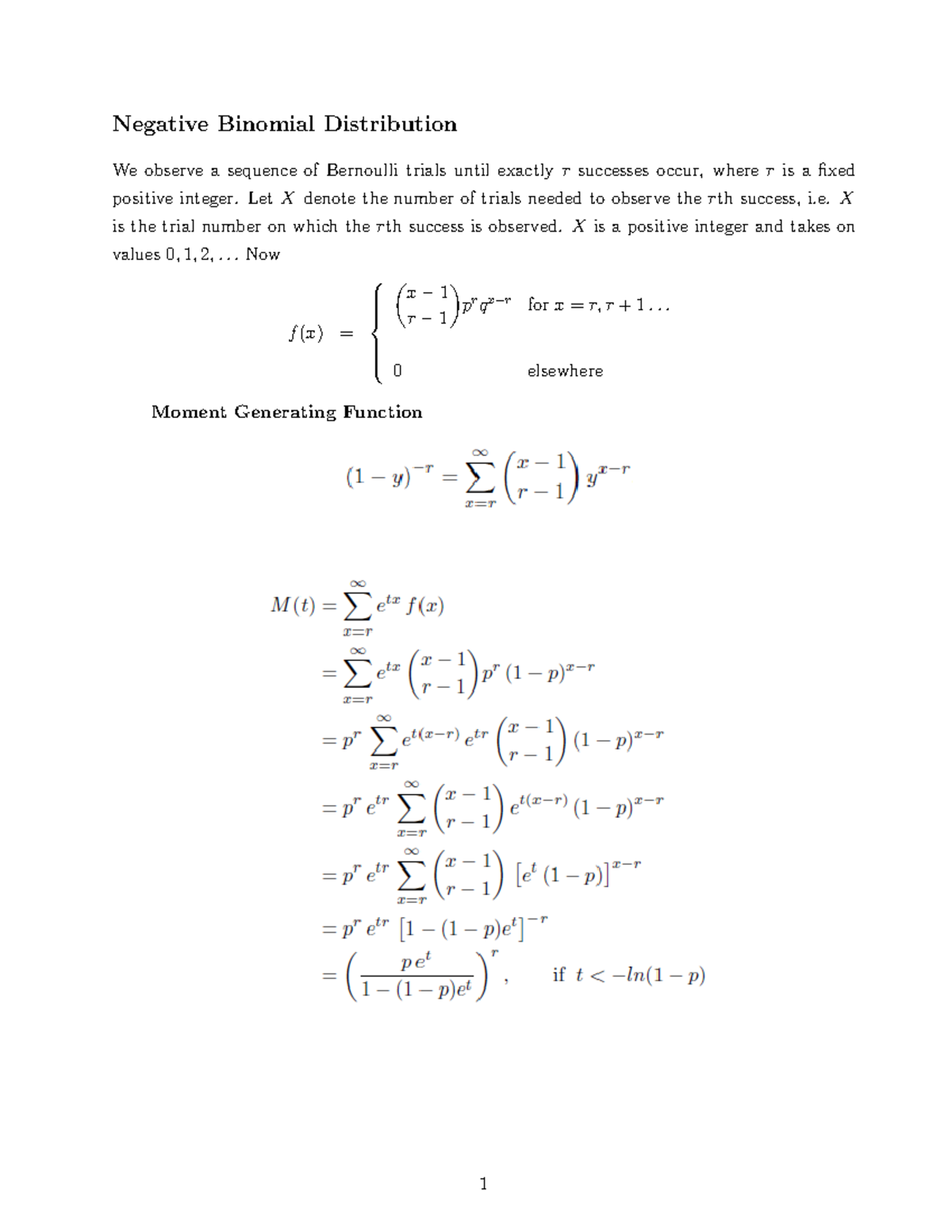 Negative binomial distribution - Negative Binomial Distribution We ...