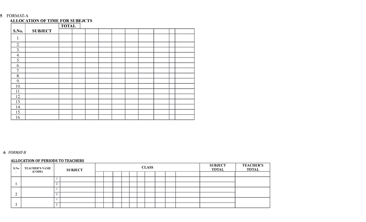 ABC- Format- Sample - wed - 5 FORMAT-A ALLOCATION OF TIME FOR SUBEJCTS ...